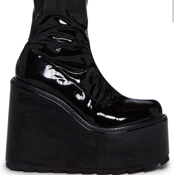 YRU | Shoes | Yru Hades Black Patent Thigh High Boots Platforms Bnib ...